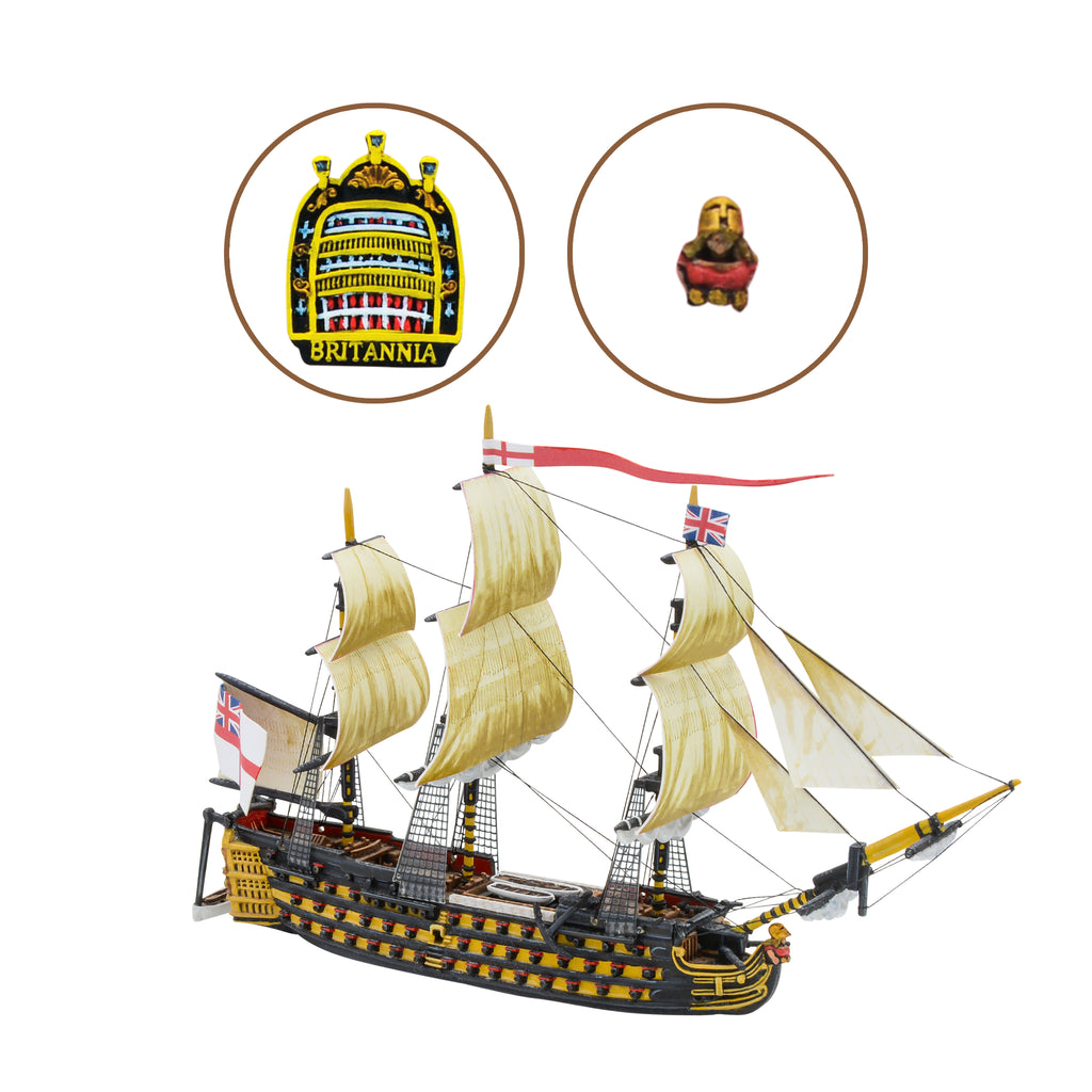 HMS Britannia (Royal Navy 1st Rate) - Ship with Figure Head & Back Pla ...
